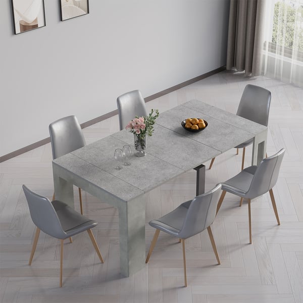 16"-73" Folding Gray Dining Table Modern Rectangle Dining Room Table ...