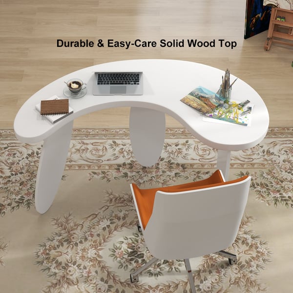 Free Shipping on 55.1" Modern White Curved Desk Wooden Home Office Desk ...