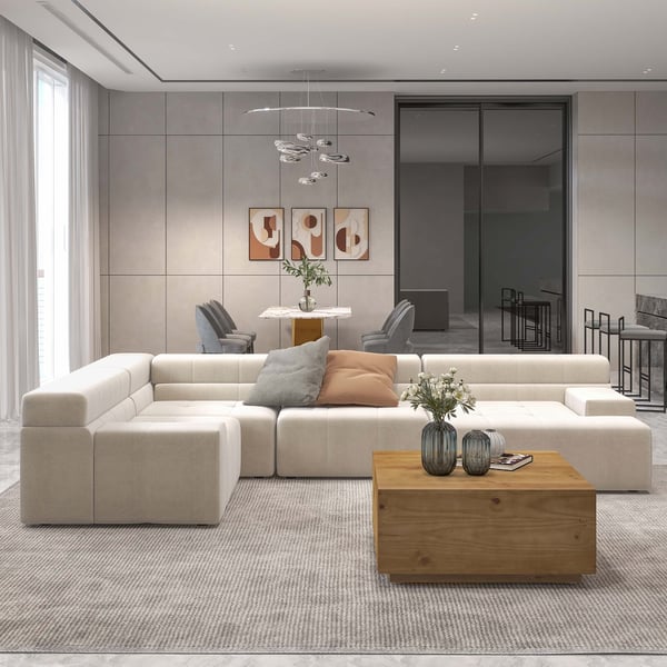 133" L-Shaped Modern Off White Velvet Modular Sectional Sofa with ...