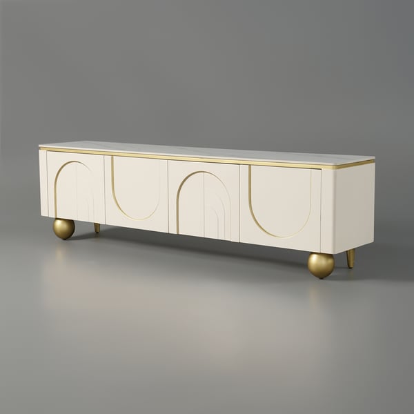 Free Shipping on Modern Beige TV Stand MDF Top 4 Doors with 2 Shelves ...