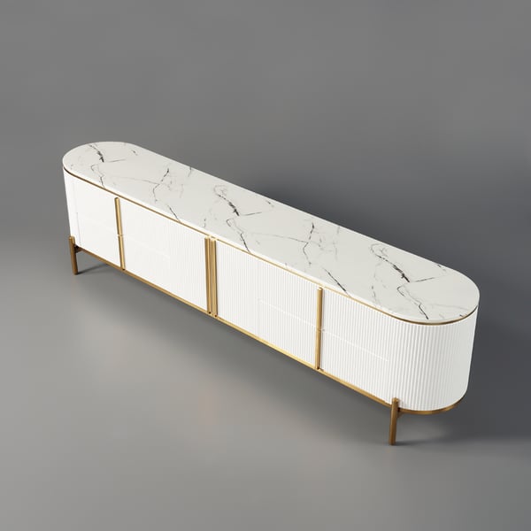Free Shipping on Gline Modern Oval TV Stand White Marble Top with ...