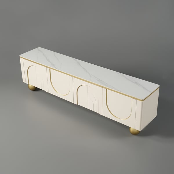 Free Shipping on Modern Beige TV Stand MDF Top 4 Doors with 2 Shelves ...