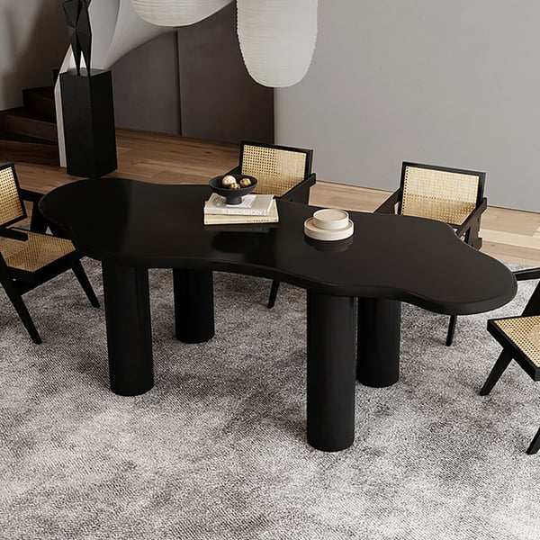 71" Black Dining Table 6 Seater Japandi Irregular Dining Room Table 4 ...