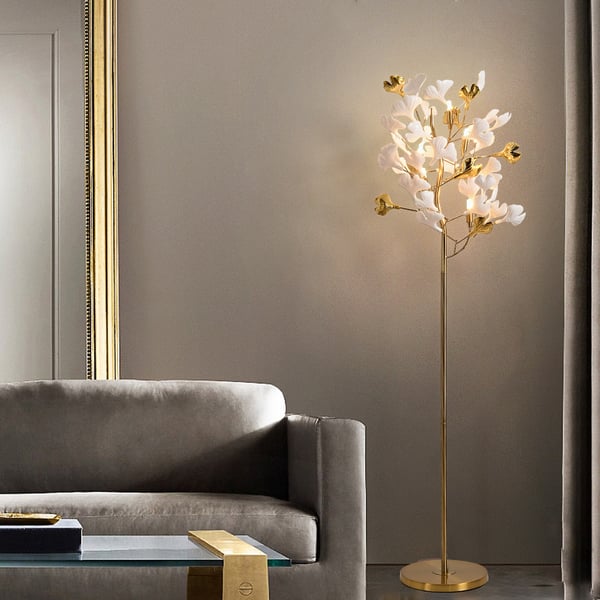 Martly Art Deco 5-Light Ginkgo Leaves Floor Lamp White & Gold Standing ...