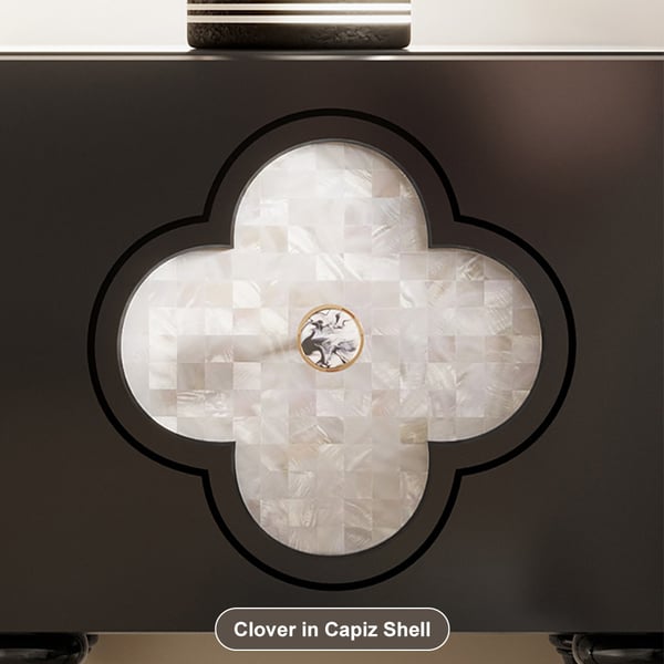 Farmhouse Black Nightstand Capiz Shell Bedside Table with Storage-Homary