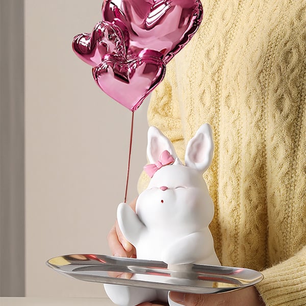 Pink Cute Metal Chubby Bunny Entry Storage Tray Resin Storage ...