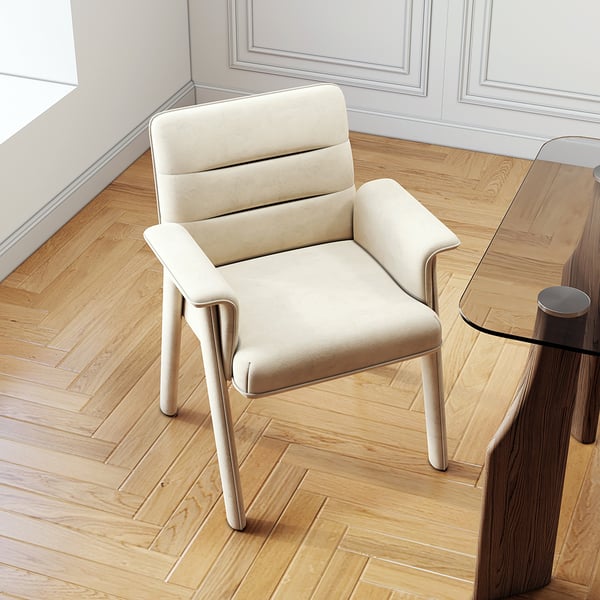 Modern Upholstered Velvet (Set of 2) Channel Back Dining Chairs in Off ...