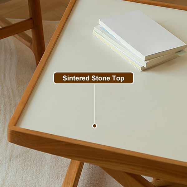 Modern Wooden Folding Coffee Table with Sintered Stone Top | Homary