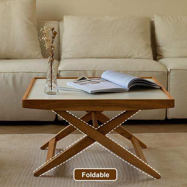 Modern Wooden Folding Coffee Table with Sintered Stone Top | Homary