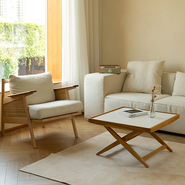 Modern Wooden Folding Coffee Table with Sintered Stone Top | Homary