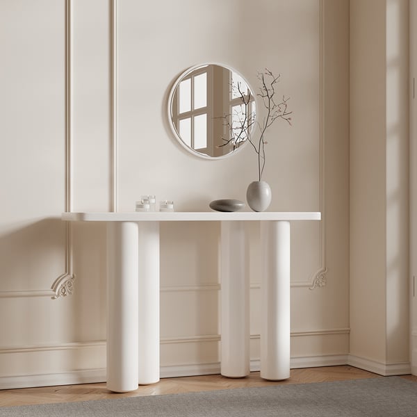 1200mm Modern White Console Table with Double Pedestal Entryway Table ...