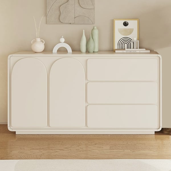 1505mm Modern Off White Sideboard Buffet with Storage Credenza Arch ...