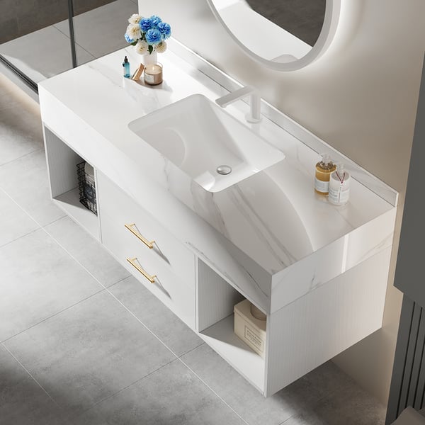 35" Floating Bathroom Vanity with Sintered Stone Vessel Sink with 2 ...