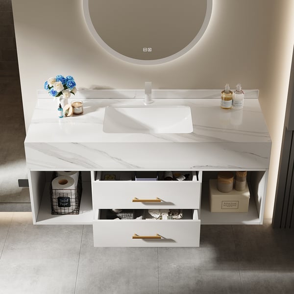 900mm Floating Bathroom Vanity with Sintered Stone Vessel Sink with 2 ...