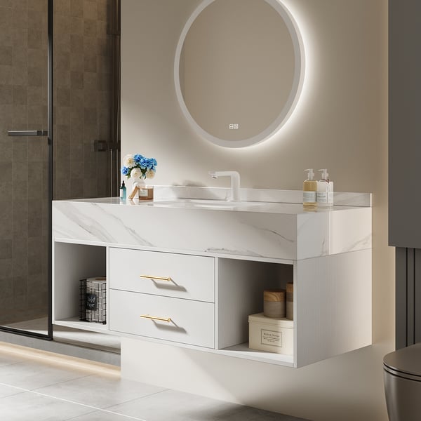 35" Floating Bathroom Vanity with Sintered Stone Vessel Sink with 2 ...