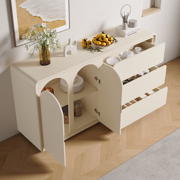 59" Modern Off White Sideboard Buffet with Storage Credenza Arch Door ...