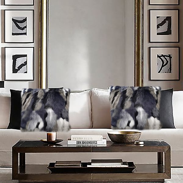 Modern Blue and Gray Faux Fur Throw Pillowcase Black velvet Throw ...