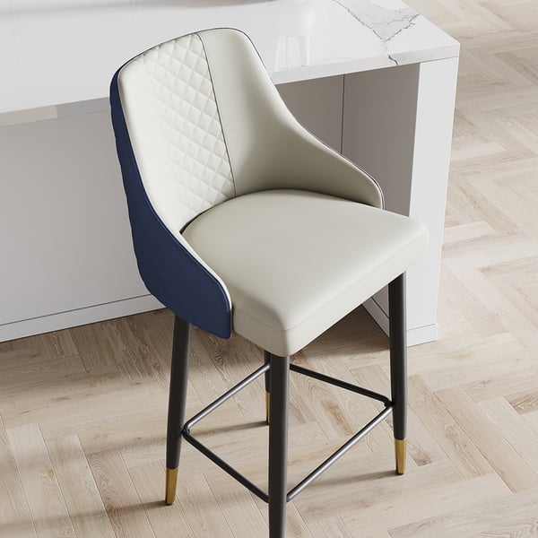 Diamic Blue Counter Height Bar Stool with Footrest Upholstered PU ...