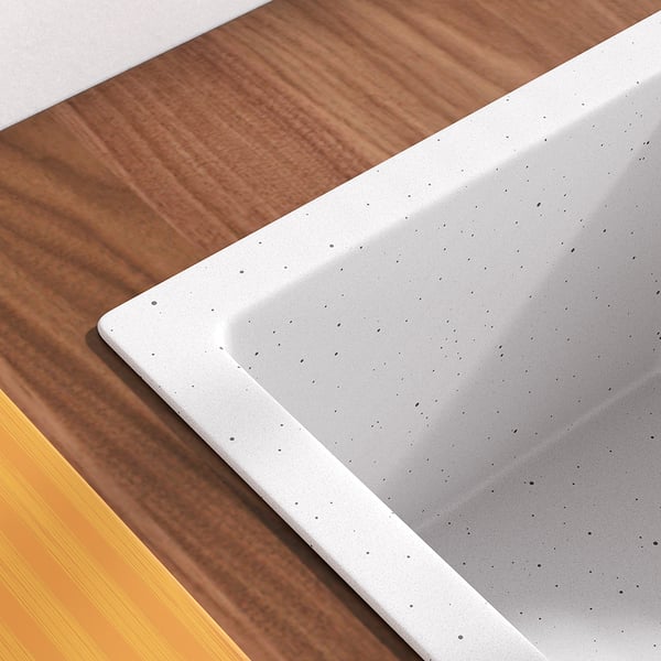 32" Modern White Drop In Corner Kitchen Sink Single Bowl Quartz ...