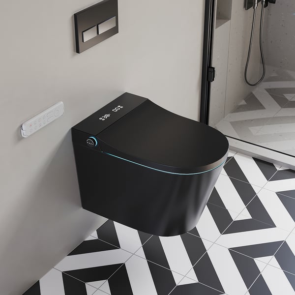 Toilette intelligente murale monobloc allongée avec réservoir encastré ...