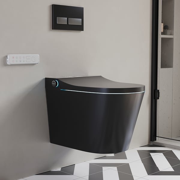 Toilette intelligente murale monobloc allongée avec réservoir encastré ...