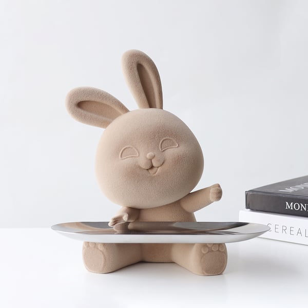 Flock Cute Rabbit Storage Tray Jewelry Storage Tray Stainless Steel ...