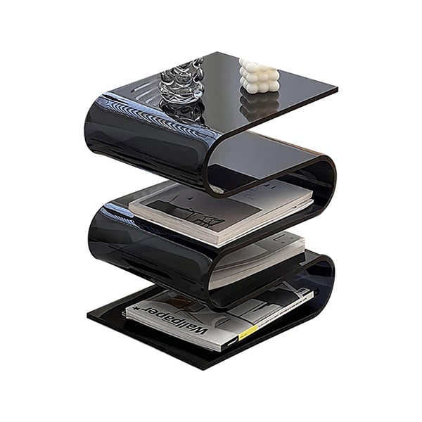 Acrylic Black End Table with Storage Wavy Shape Side Table | Homary