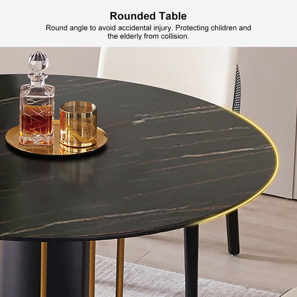 Free Shipping on Round Dining Table Modern Black Sintered Stone Dining ...