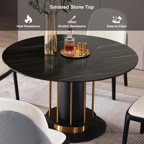 Free Shipping on Round Dining Table Modern Black Sintered Stone Dining ...