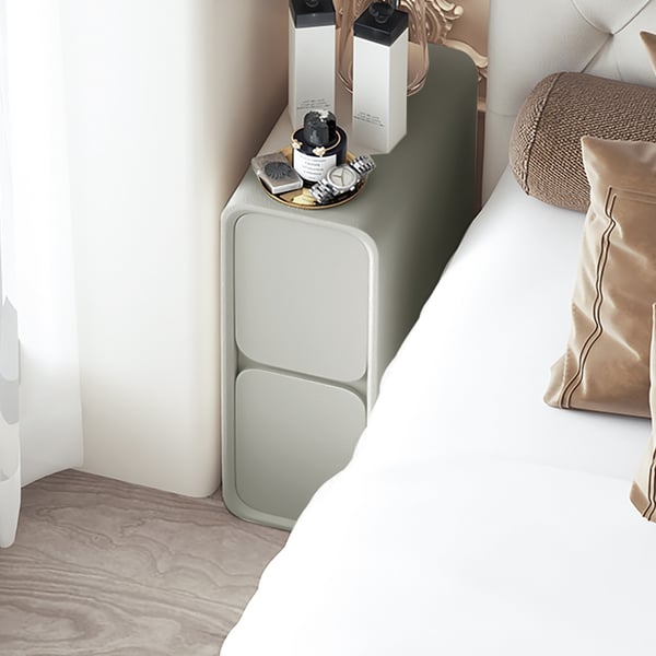 Modern Narrow Light Gray Nightstand 2-Drawer Small Bedside Table with ...