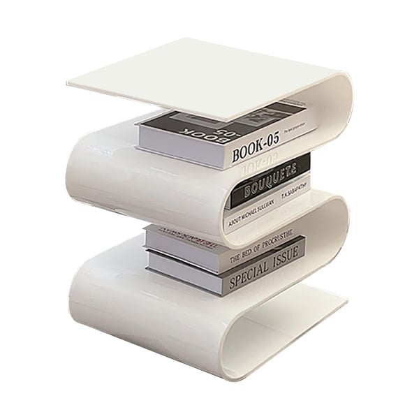Acrylic White End Table with Storage Wavy Shape Side Table | Homary