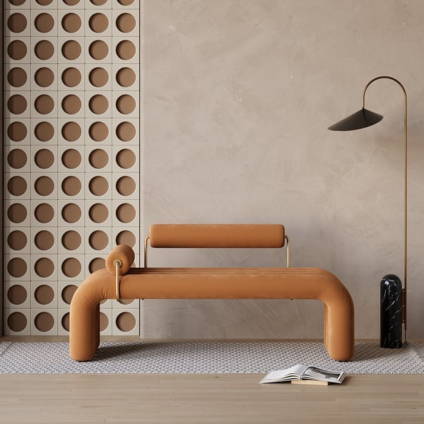 Modern Brown Line Tufted Bench Velvet Upholstered Entryway Bench in ...