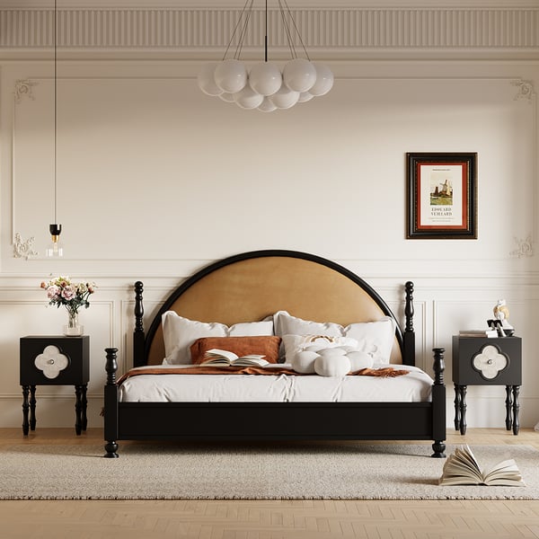 Farmhouse Black Nightstand Capiz Shell Bedside Table with Storage | Homary