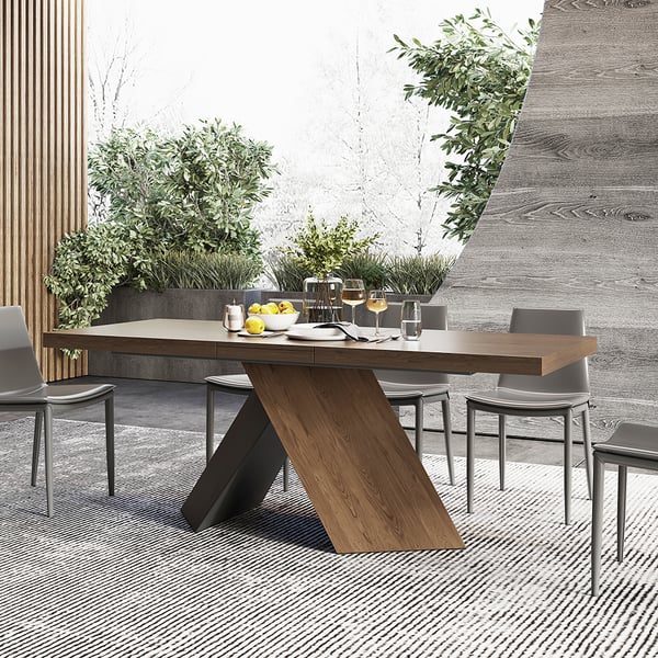 61"-79" Extendable Walnut Dining Table Modern Farmhouse Rectangle 6-8 Seater Pedestal | Homary