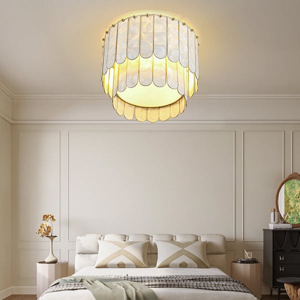 Enseo Coastal 3-Light Capiz Shell Flush Mount Round Ceiling Light in ...