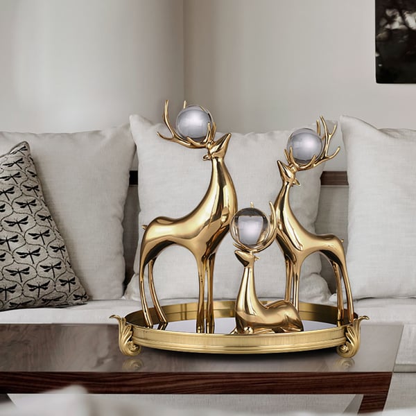 3 Pieces Gold Resin Reindeer Sculpture Chrismas Deer Decor Art Ornament ...