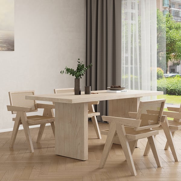 Upoak 1600mm Farmhouse Concrete Whitewash Wooden Dining Table 6 Person ...