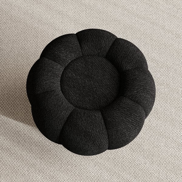 Modern Black Cream Boucle Ottoman Pumpkin Shaped Pouf Ottoman Cloud ...
