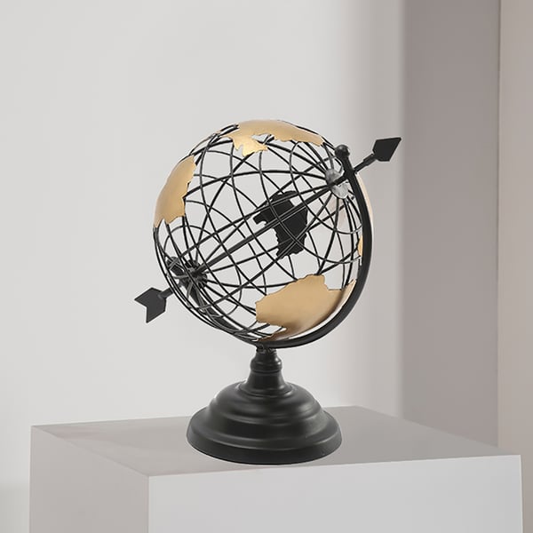 Sculpture en forme de globe métallique abstrait moderne en métal noir et or de 300 mm ...