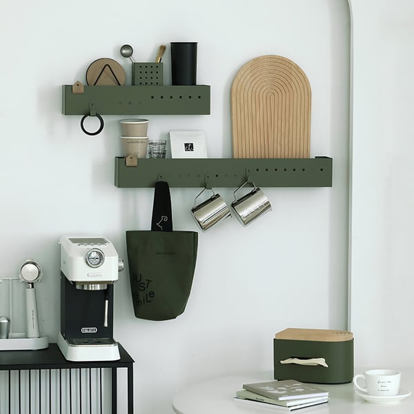 2-Piece Metal Wall Storage Shelves with Hooks Floating Picture Ledge ...