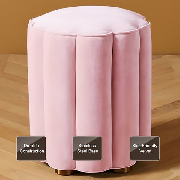 Free Shipping on Pink Round Ottoman Stool Velvet Upholstered Makeup ...