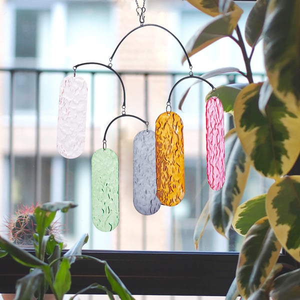 5 Pieces Kinetic Art Stained Acrylic Mobile Colorful Oval Hanging ...
