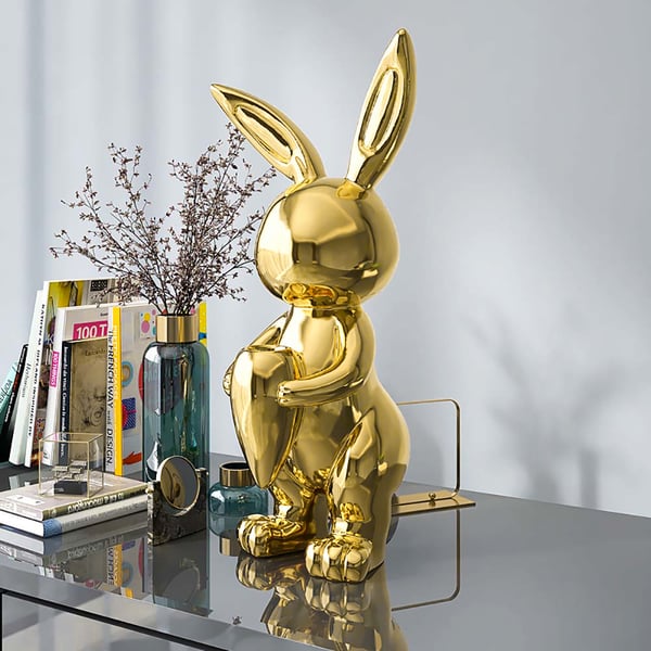 16.1" Gold Shiny Resin Rabbit Statue Animal Art Decorative Sculpture ...