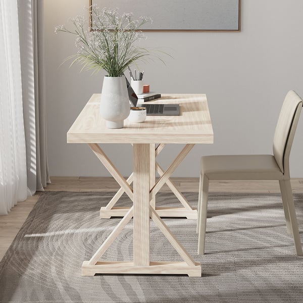 1500mm Rustic Farmhouse Wash White Wooden Office Desk with Trestle ...