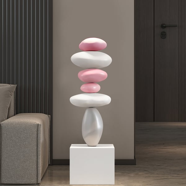 30.7" Abstract Geometric Fiberglass & MDF Stacked Stone Floor Sculpture ...