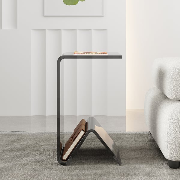 C-shaped Black End Table with Storage Acrylic Small Space Side Table | Homary