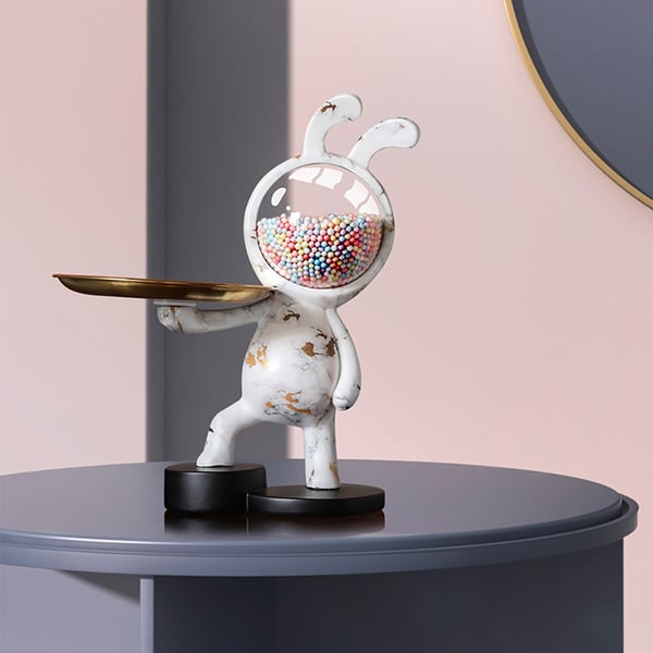 White & Gold Resin Bunny Decor Storage Tray Holder Desk Entryway ...