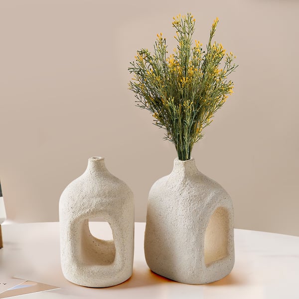 2 Pieces Khaki Resin Flower Vase Set Japandi Abstract Decor Art Living ...