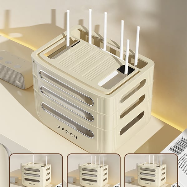 3 Tier Modern Warm White Mount & Desktop Router Rack Box Cable ...