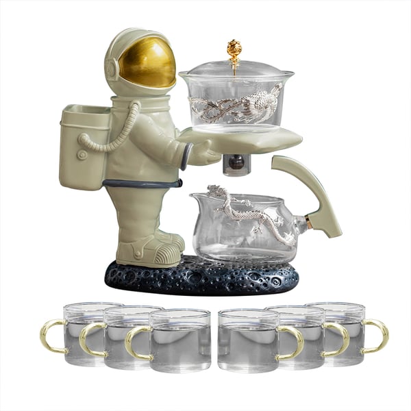 Automatic Resin & Glass Astronaut Teapot Set Magnetic Water Diversion ...
